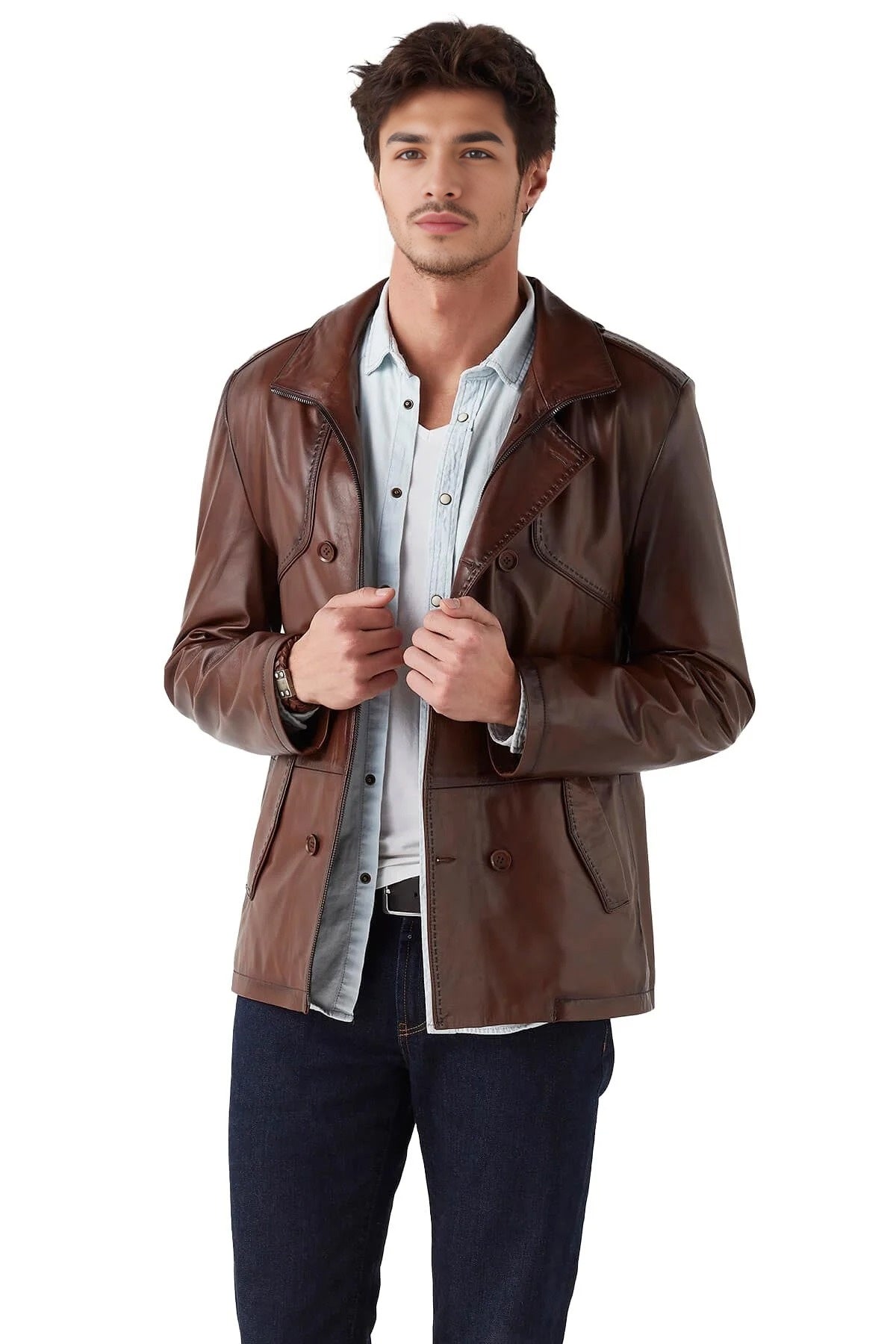Nathaniel Brown Leather Jacket For Men – Distressed Jackets